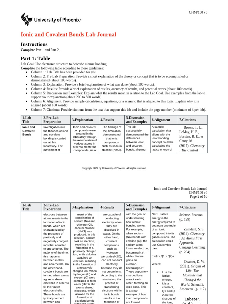 chm150 v5 wk4 Lab Journal | PDF | Chemical Bond | Ion