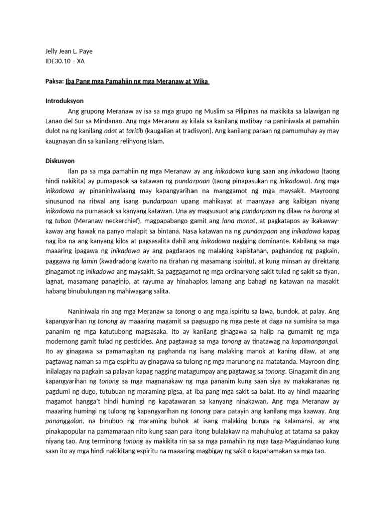 IDEO30.10 - XA Indibidwal Na Report - Paye | PDF