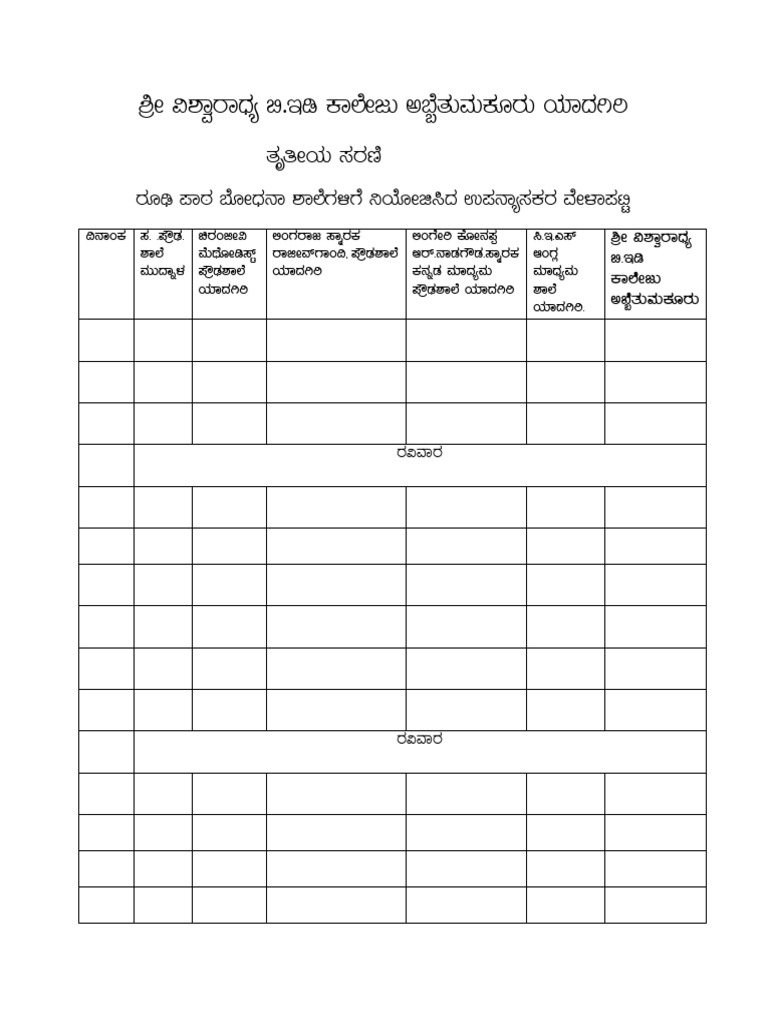 Teaching Practice Time Table-2024-25 Iii Sem | PDF