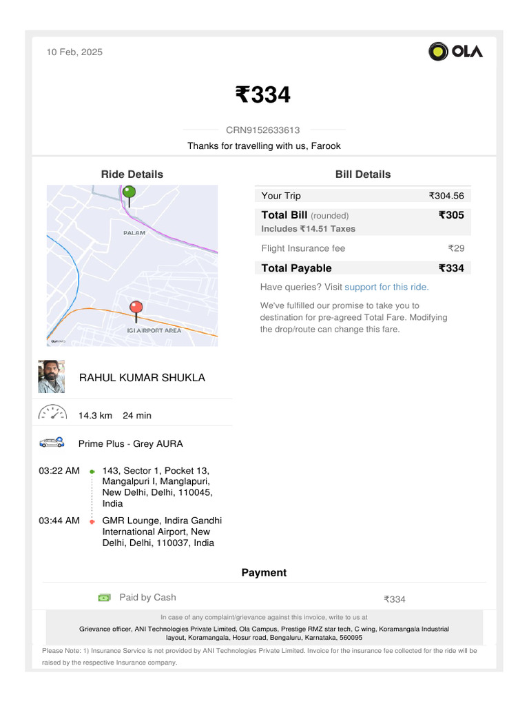 OlaCabs Invoice - Copy | PDF | Invoice | Payments