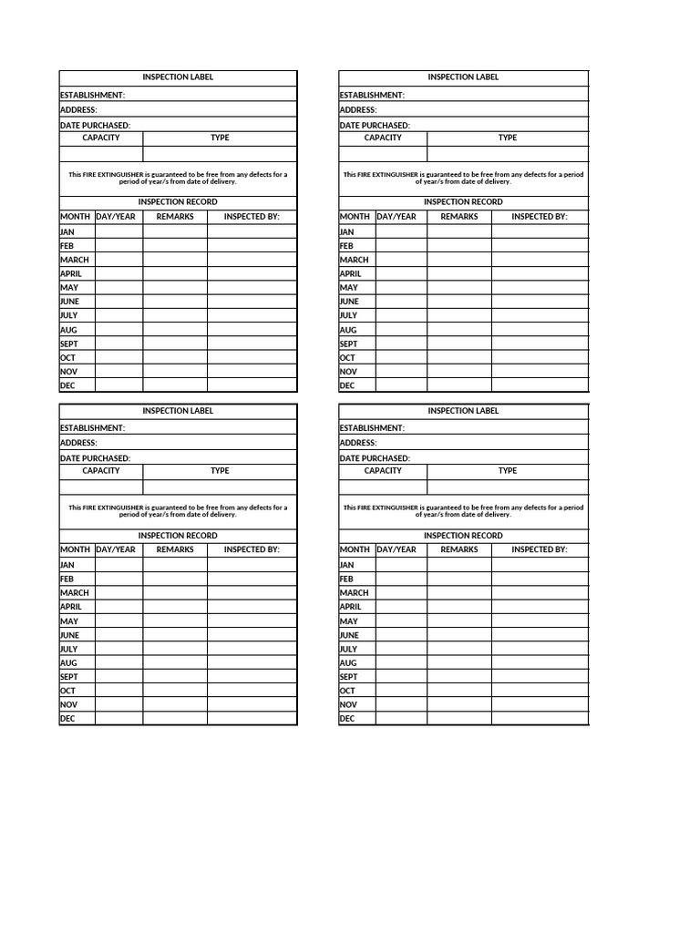 Fire Extinguisher Inspection Label | PDF