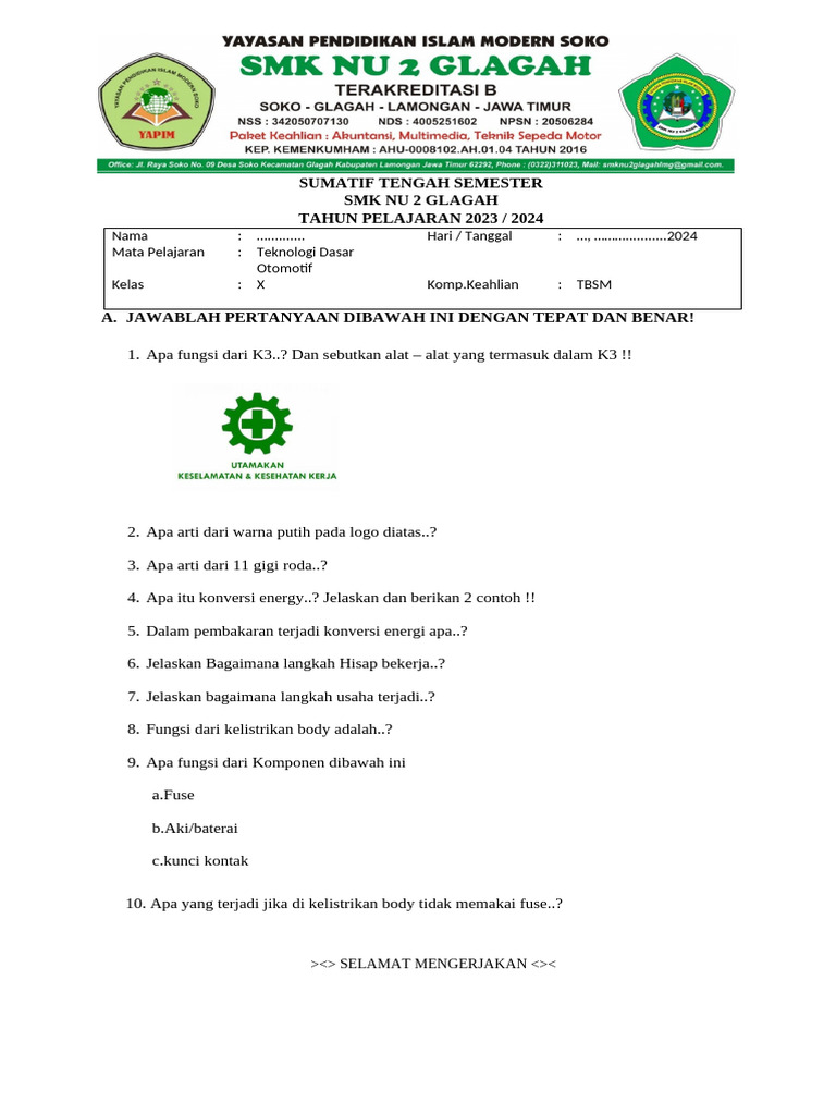 TDO kelas 10 tbsm | PDF