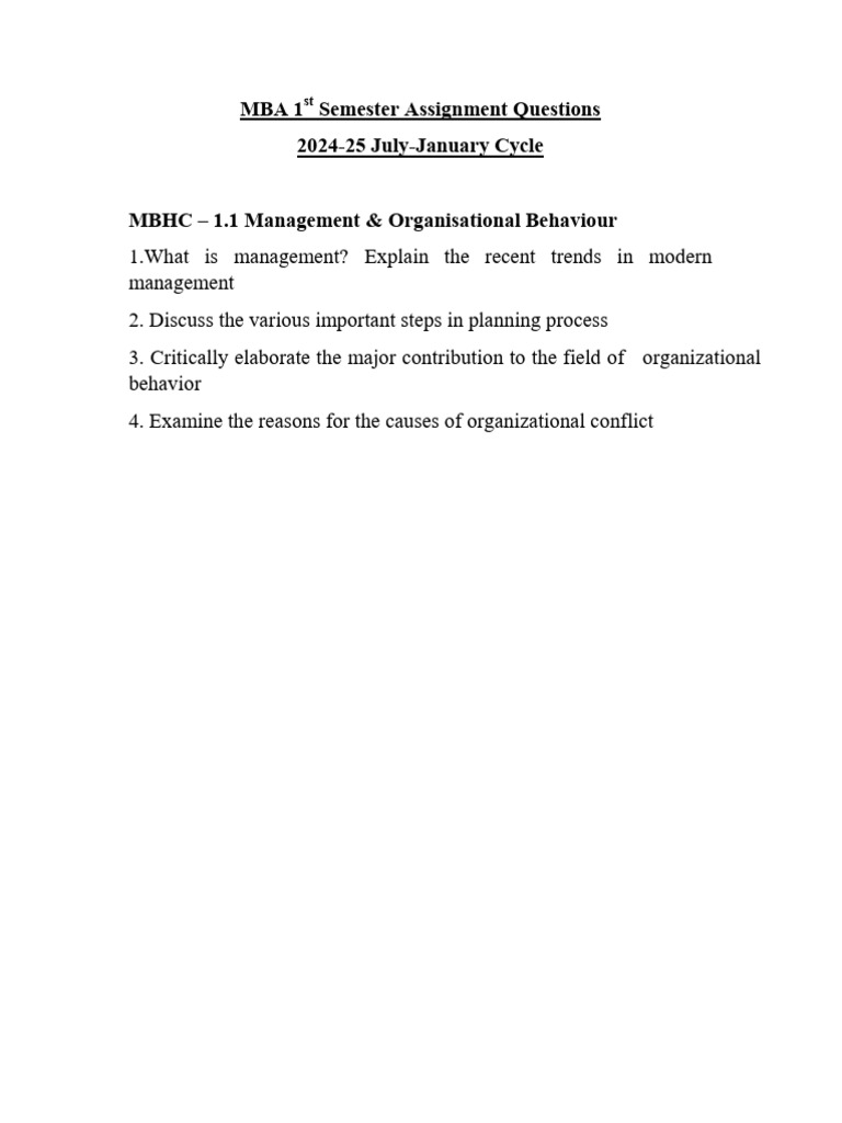 MBA 1st Semester Assignment 2024 | PDF