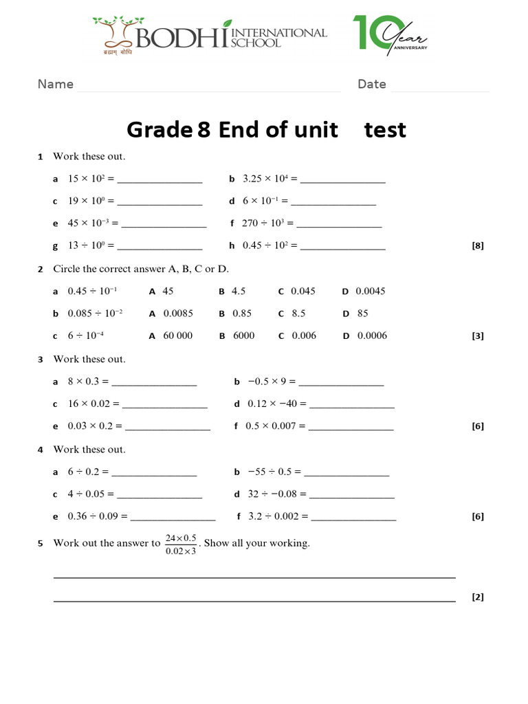 Unit 3 End-of-unit test | PDF | Numbers | Percentage