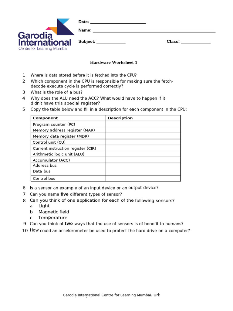 Hardware_Worksheet | PDF