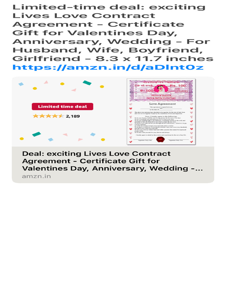 Limited-Time Deal: Exciting Lives Love Contract Agreement - Certificate ...