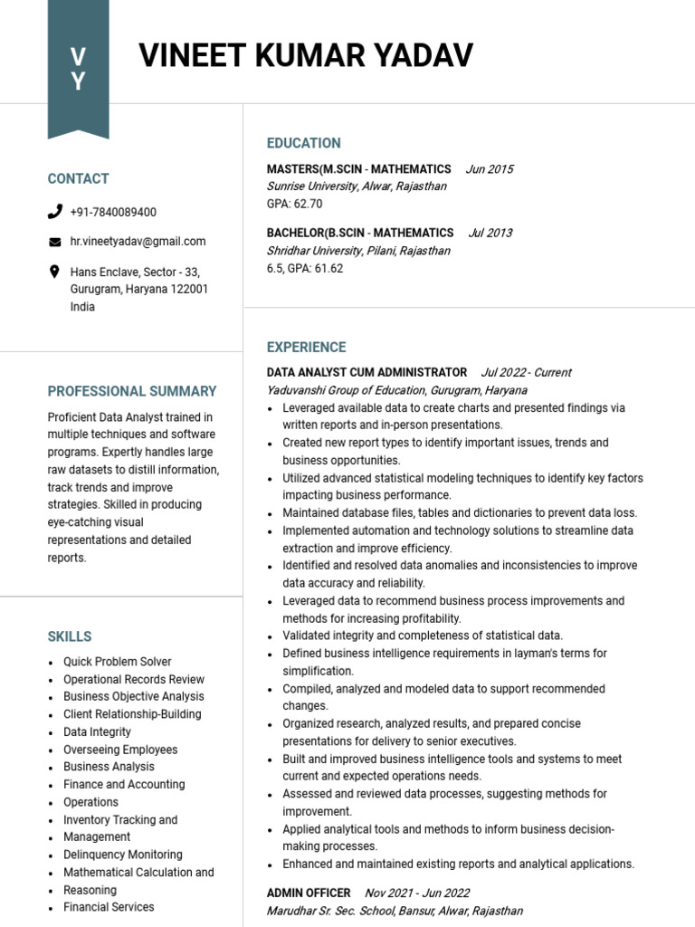 Vineet Kumar Resume 1 (2) | PDF | Banks | Databases