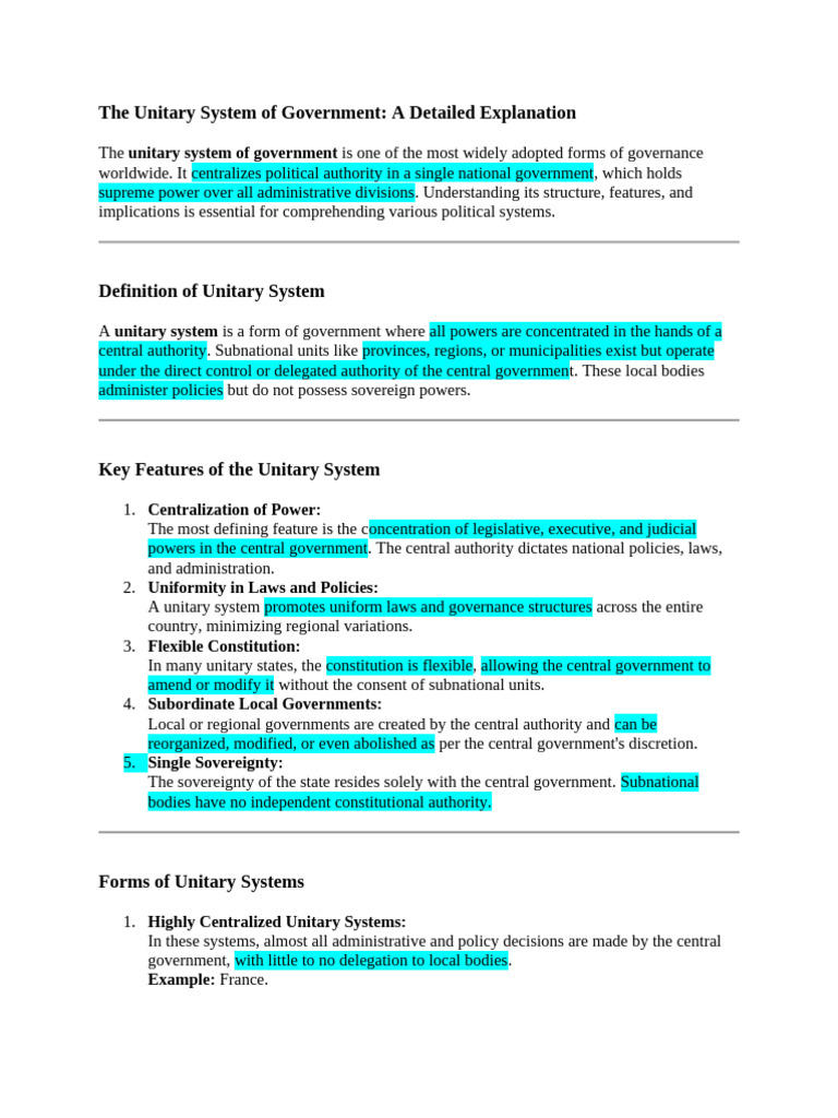 The Unitary System of Government | PDF | United Kingdom | Federation