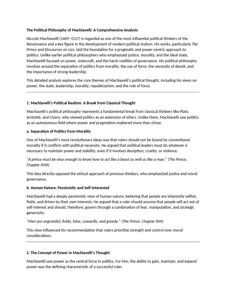 The Political Philosophy of Machiavelli | PDF | Niccolò Machiavelli ...
