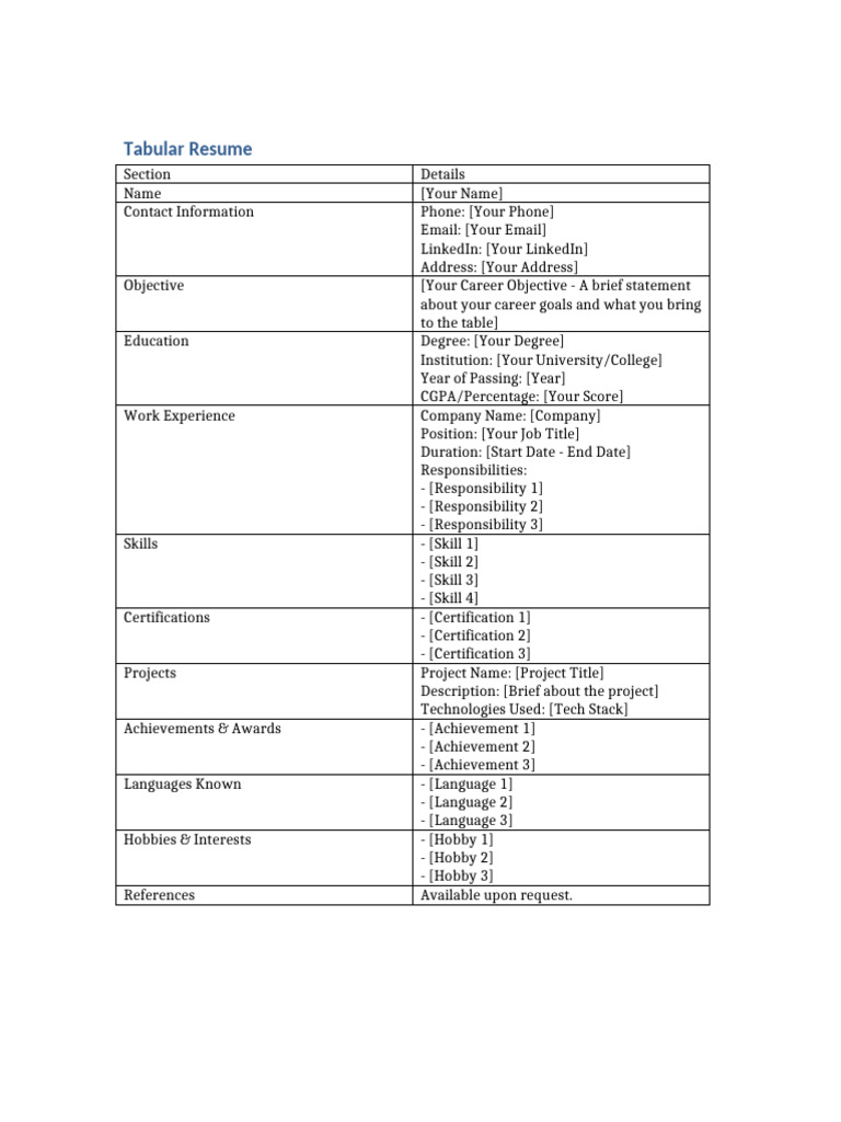 Tabular Resume | PDF