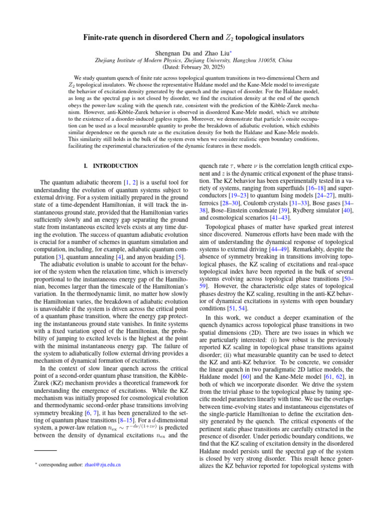 Finite-Rate Quench in Disordered Chern and Topological Insulators | PDF | Phase Transition ...