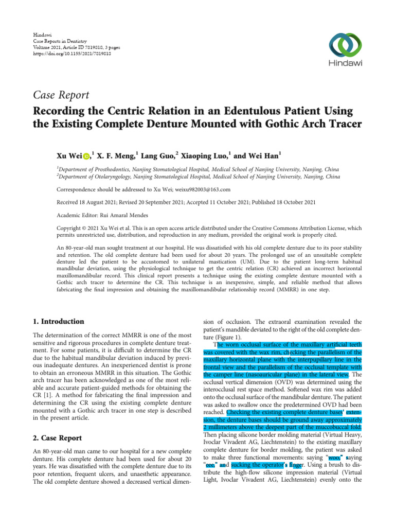 Centric Relation Recording in A Edentulous PT Using Existing CD Mounted ...
