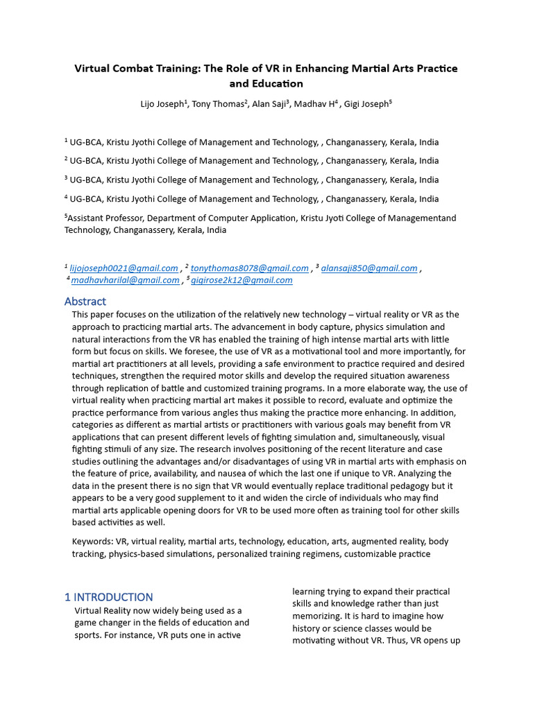 Virtual Combat Training The Role of VR in Enhancing Martial Arts | PDF ...