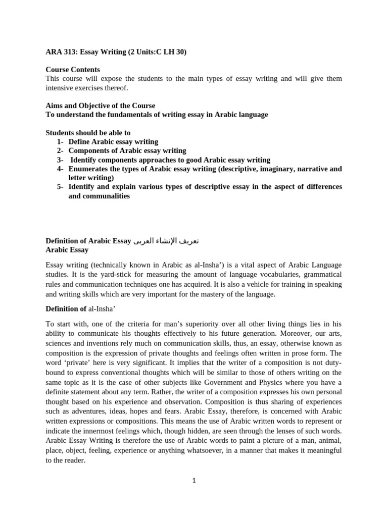 Arabic Essay Writing Fundamentals | PDF | Essays | Thought