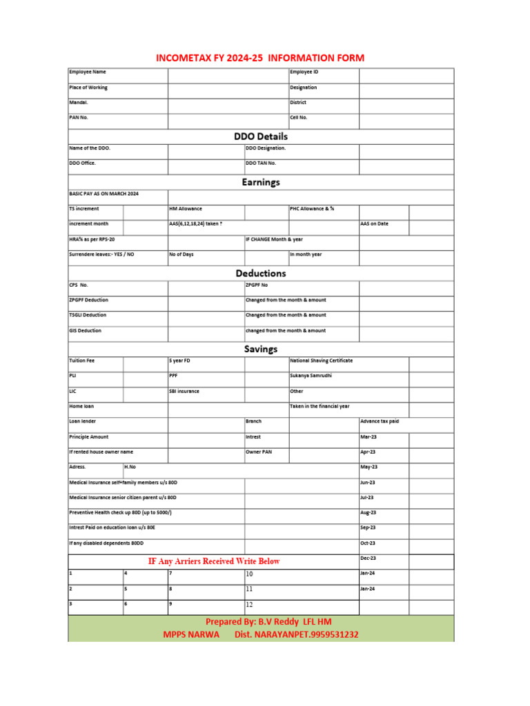 B.V Reddy I.T Information Form 2024-25FY | PDF | Economies | Taxes