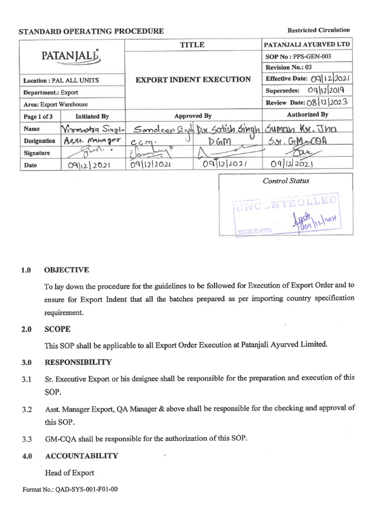 PPS-GEN-003 Export Indent Issuance Rev 03 | PDF