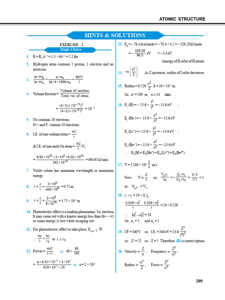 XI - Chemistry - Module - 1 - Atomic Structure (Solutions) | PDF ...
