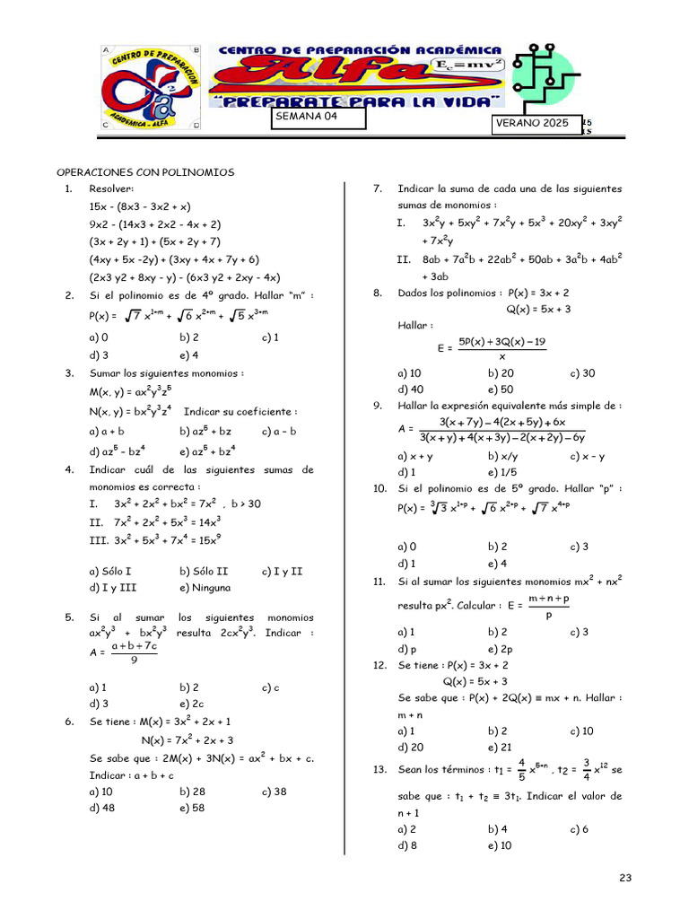 3, 4 y 5 Semana 4 - Algebra | PDF | Álgebra | Álgebra abstracta