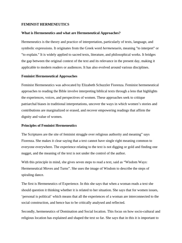 Feminist Hermeneutics: A Critical Approach | PDF | Hermeneutics | Bible
