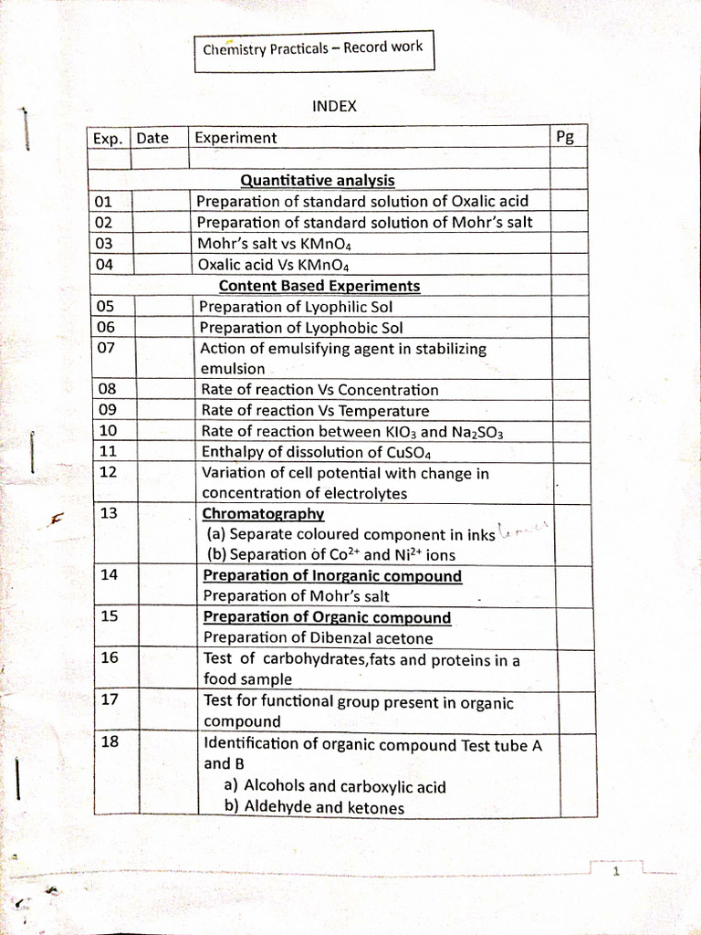 Chemistry Practicals | PDF