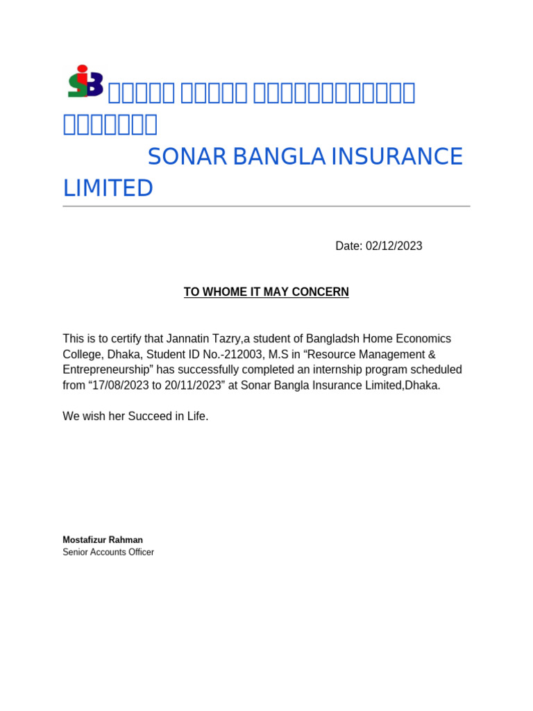 Sonar Bangla Insurance Limited | PDF
