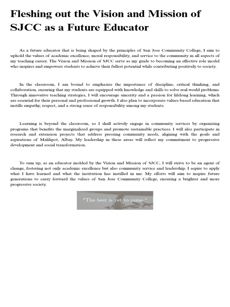 Fleshing out the Vision and Mission of SJCC as a Future Educator_20250209_182814_0000 | PDF