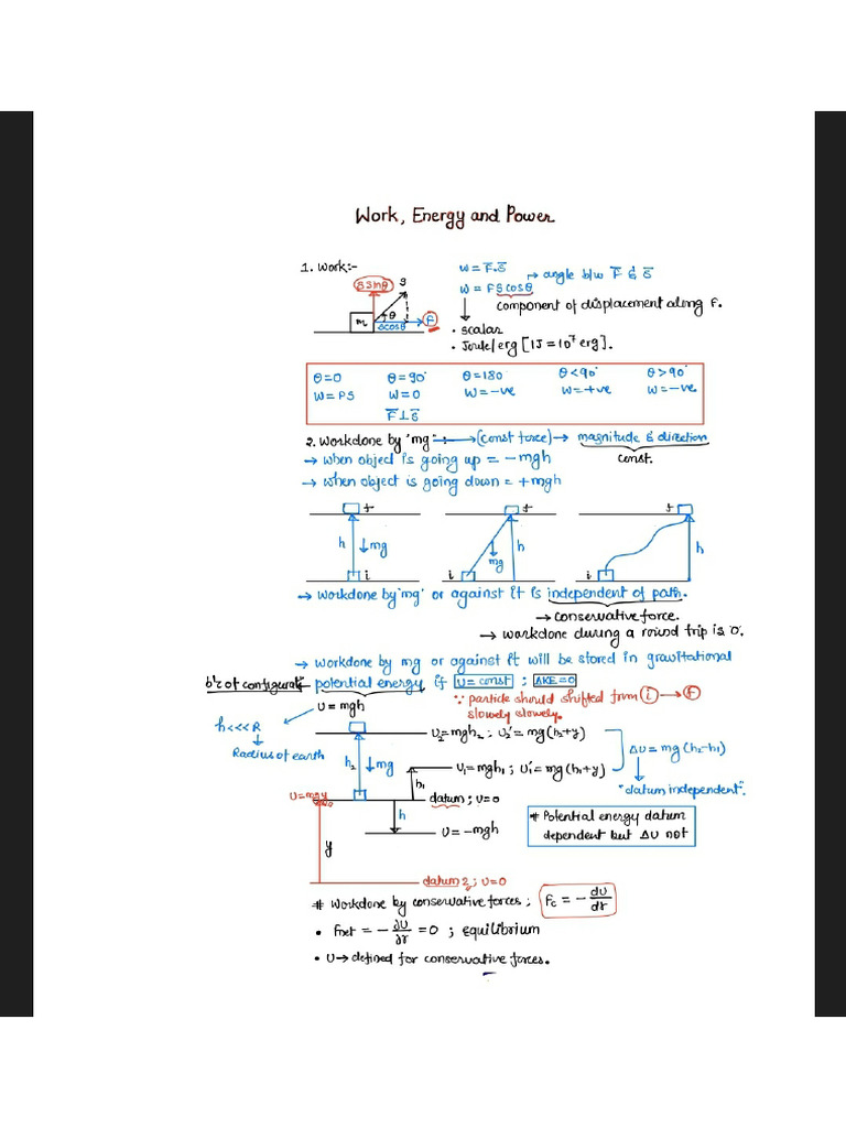 Work Energy and Power Topper's Handwritten Short Notes ??? | PDF