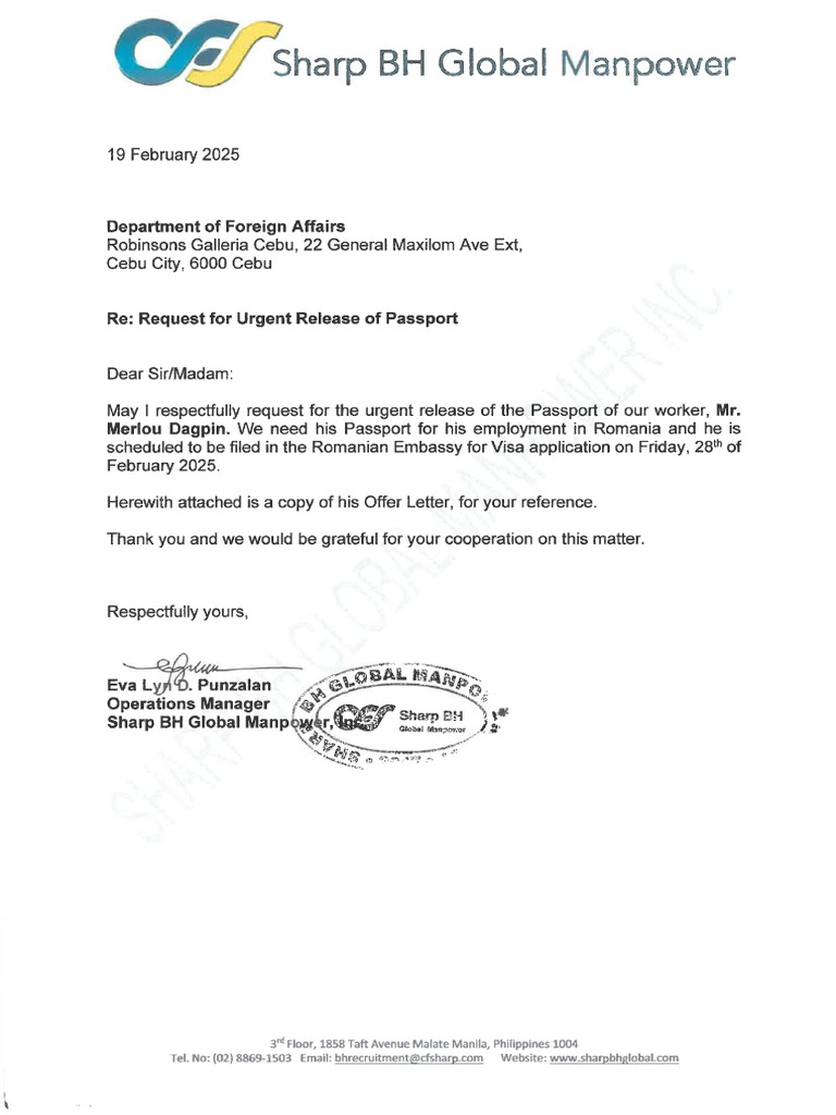 Request Letter - Dagpin, Merlou | PDF