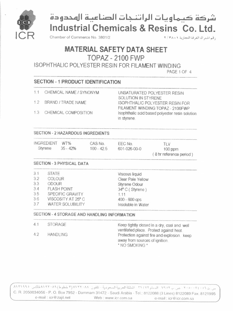 Iso-Resin (Icr) - MSDS | PDF