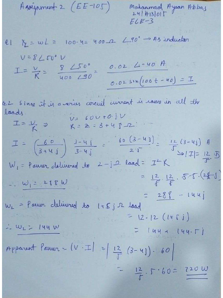 Assignment 2(EE105) Mohammad Ayaan Abbas (ECE3) | PDF