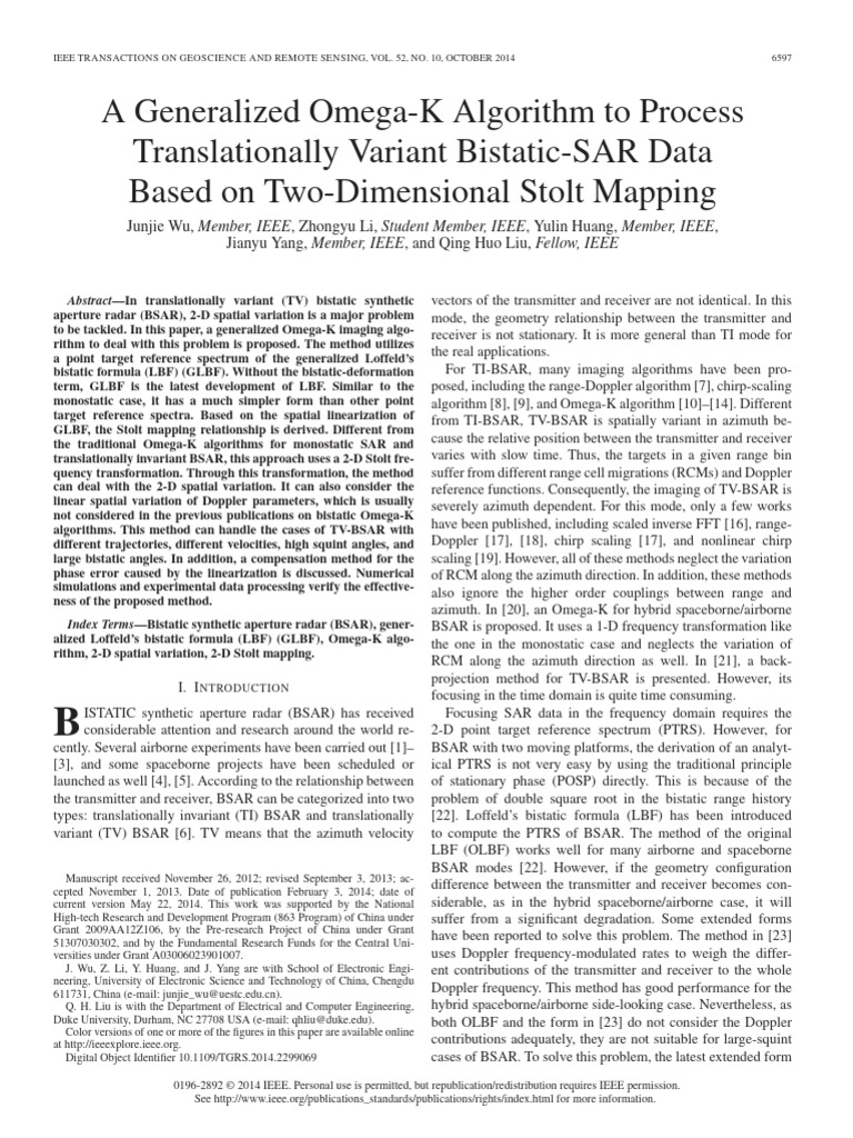 A Generalized Omega-K Algorithm To Process | PDF | Telecommunications Engineering