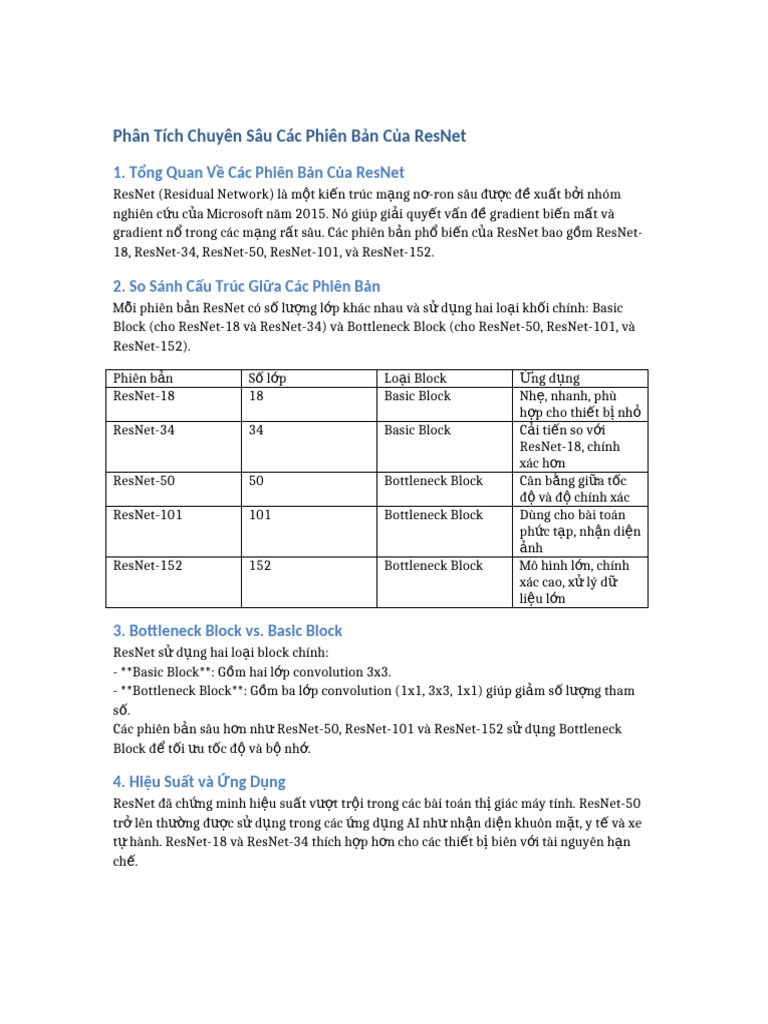 ResNet Versions Analysis | PDF