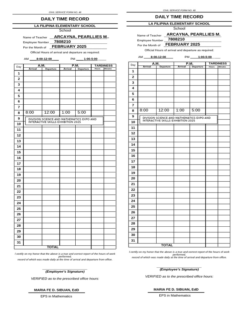Daily Time Record for Teachers | PDF