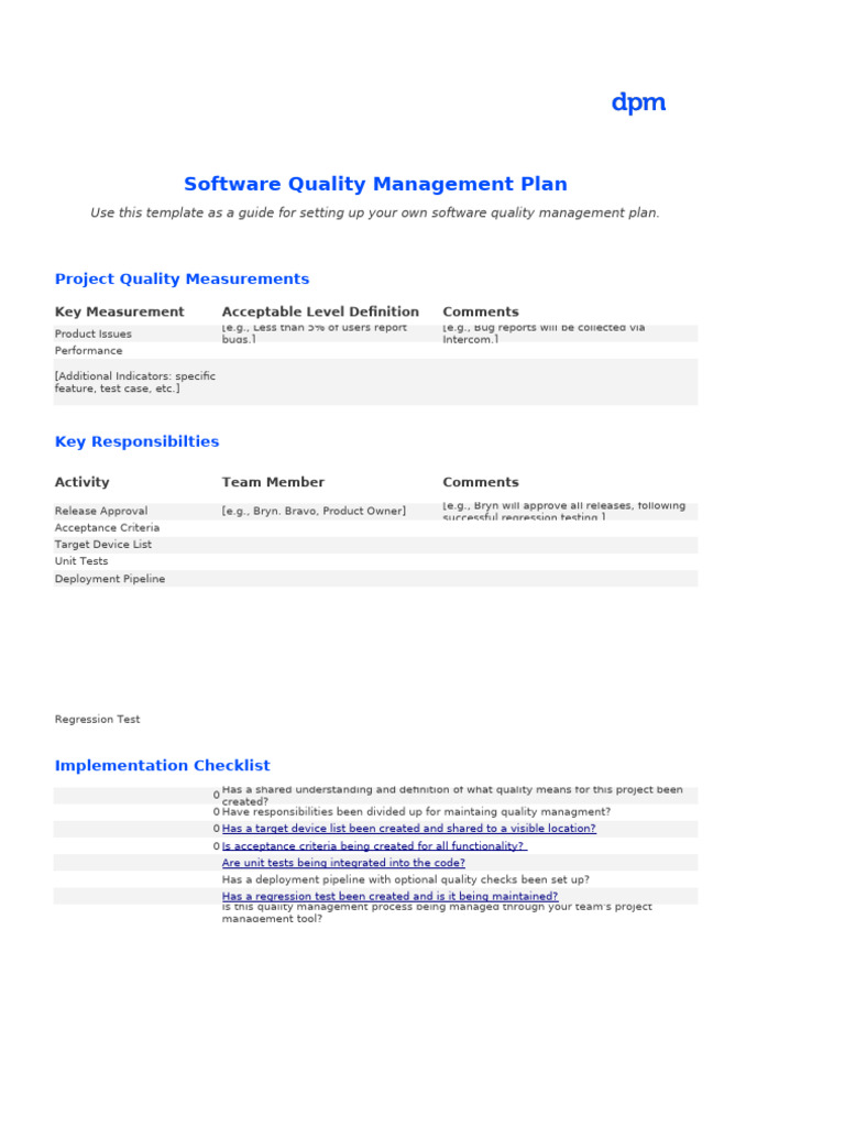 template-quality-management-plan | PDF | Software | Unit Testing
