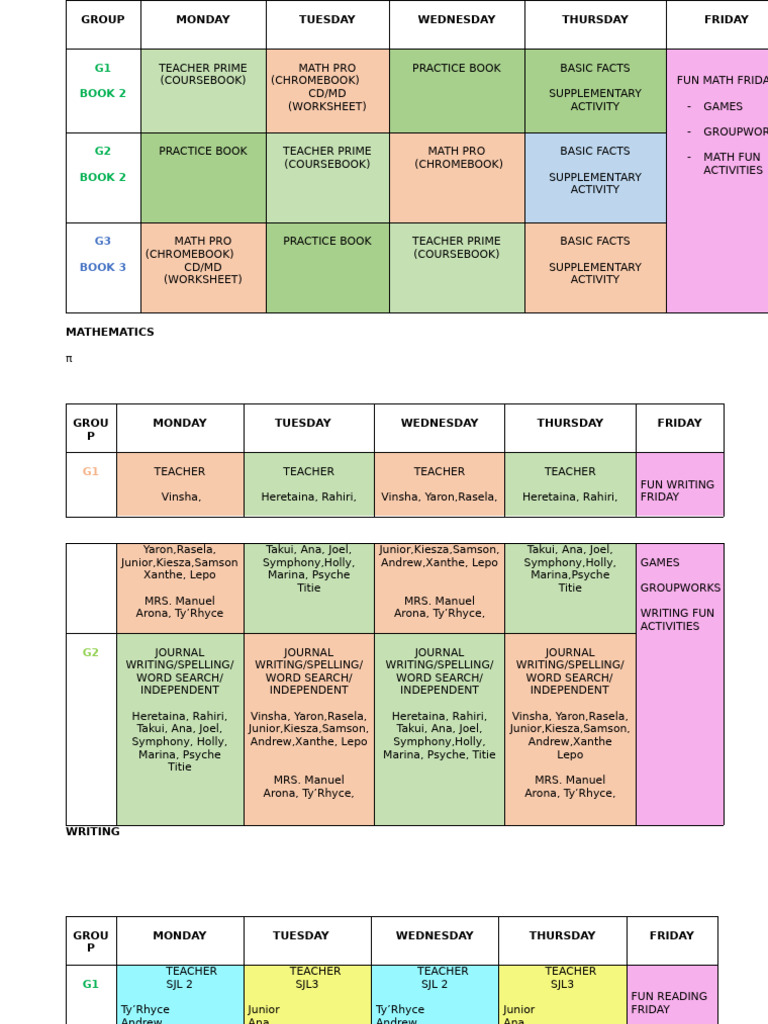 Weekly Group Activity Schedule | PDF