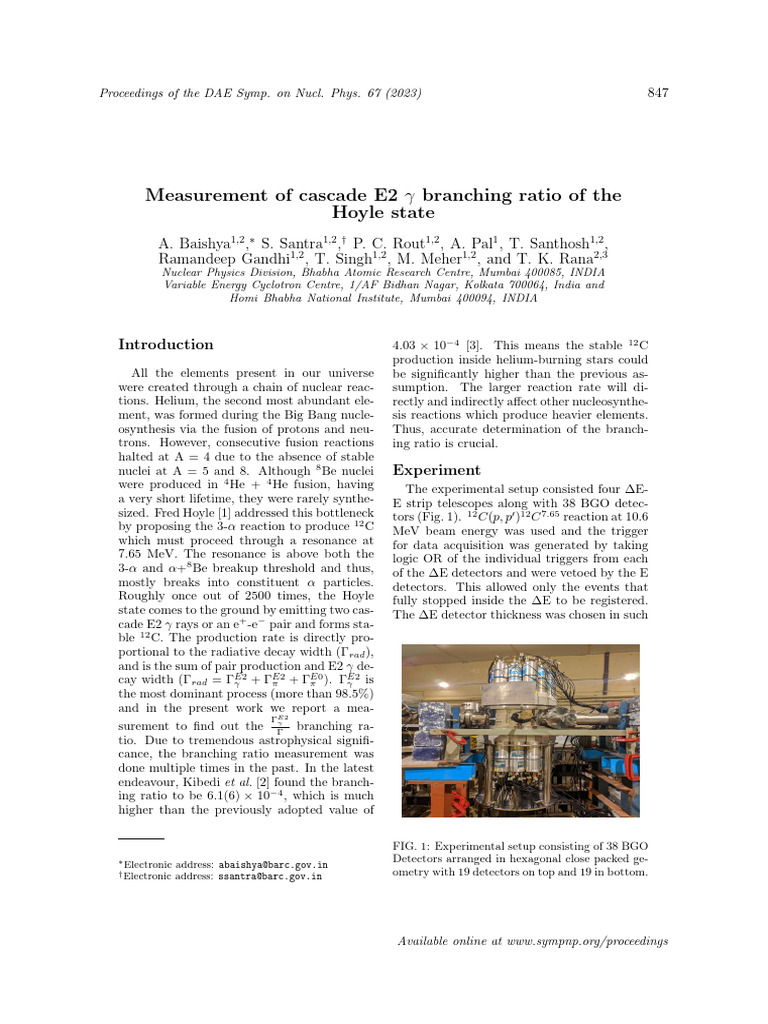 Measurement of Cascade E2 Branching Ratio of The Hoyle State | PDF ...