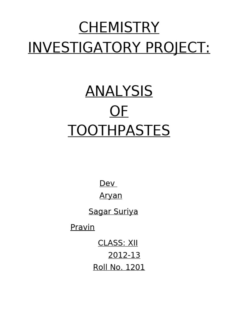 Analysis of Toothpaste Chemistry Investigatory Project Class 12 | PDF | Salt (Chemistry) | Ammonium