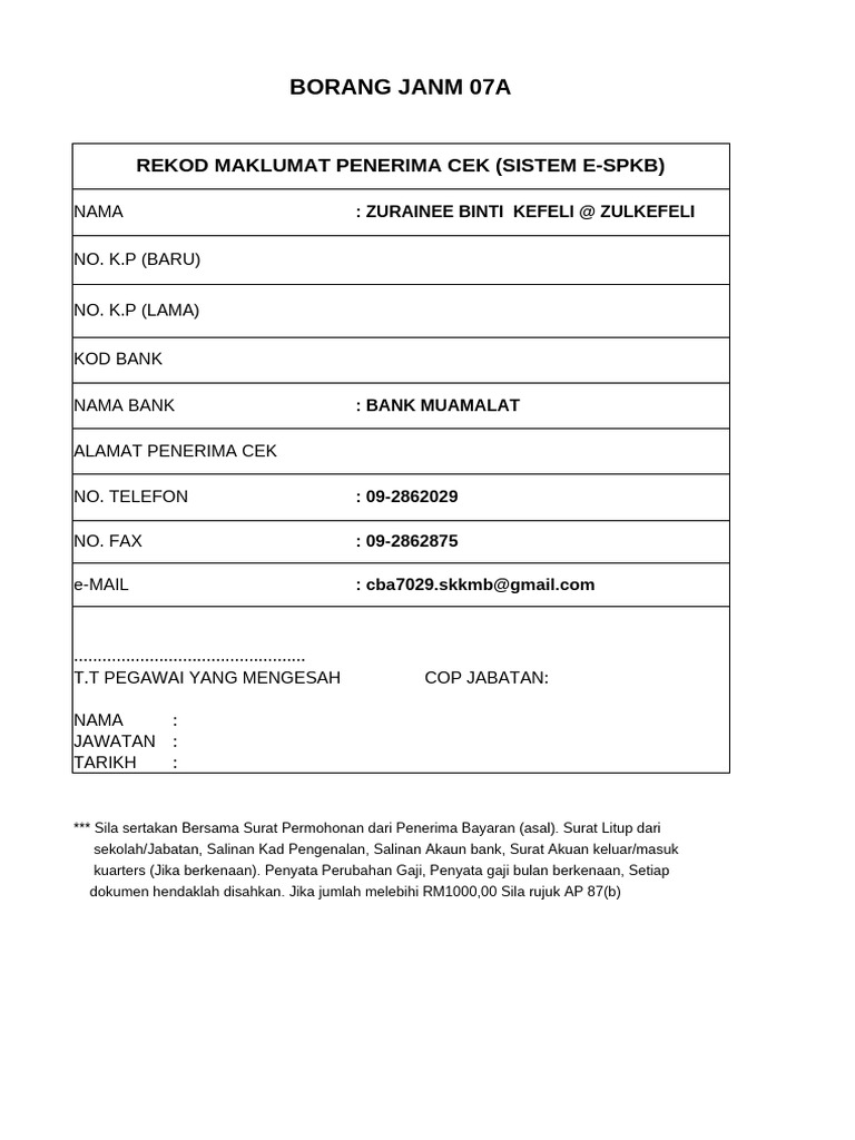 Borang Janm 07a | PDF