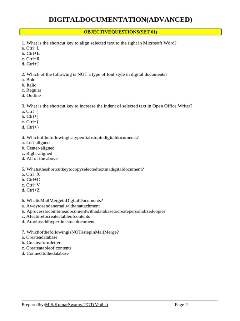 01 Digital Documentation Advanced Important Questions Answers | PDF | Microsoft Word | Software