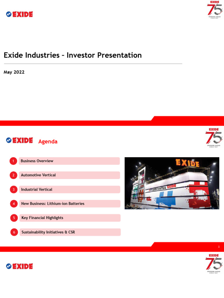 Exide Industries Investor Presentation 2022 | PDF | Lithium Ion Battery