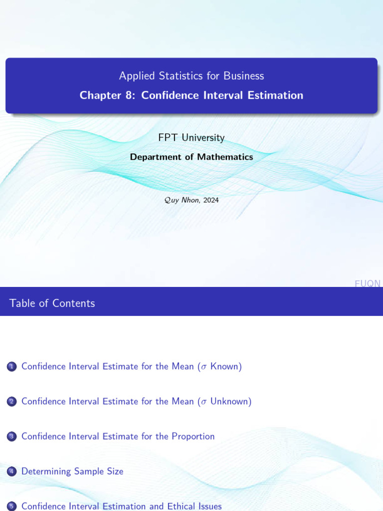 66362dfe2b8230e6ab4031d5 MAS202 Chap8 | PDF | Sample Size Determination | Confidence Interval