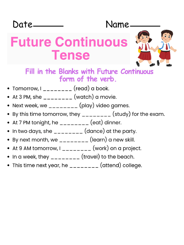 Future Progressive Tense (Verbs) | PDF