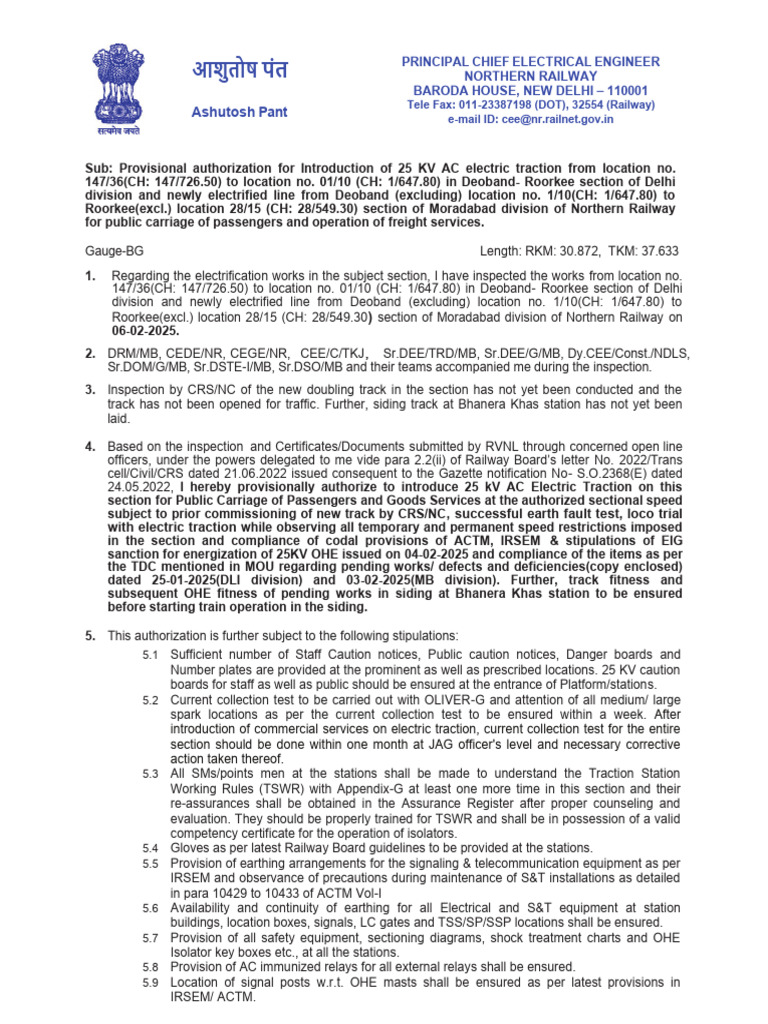 PCEE Authorisation of Roorkee - Deoband New Line Section | PDF | Manufactured Goods | Electrical ...