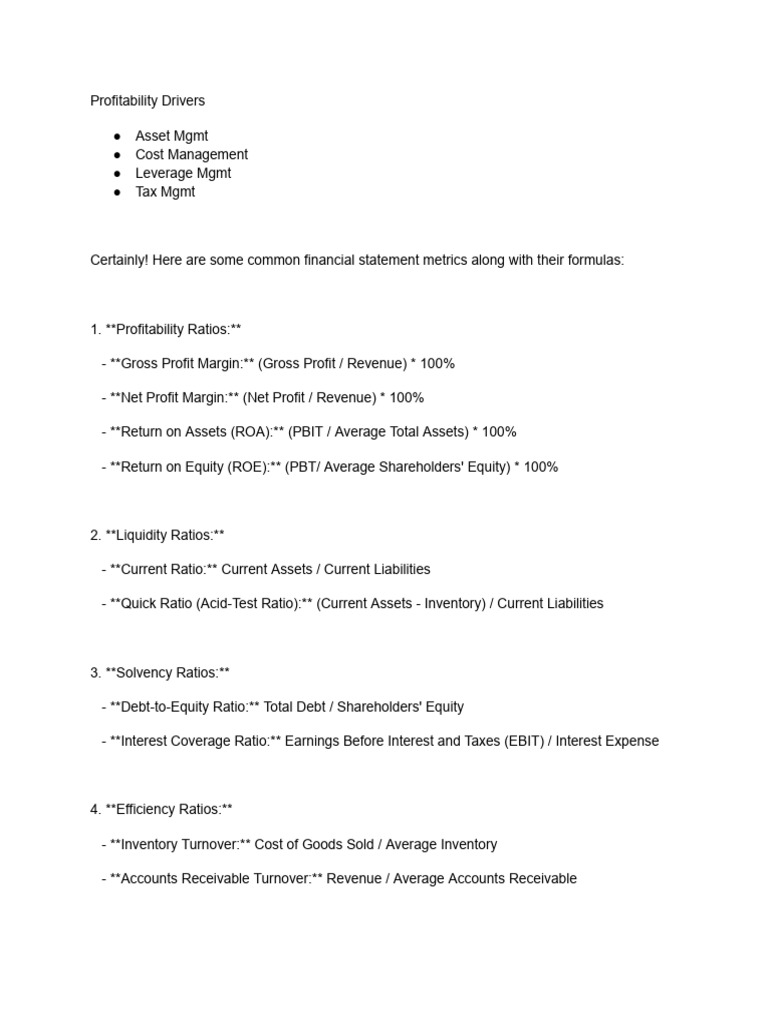 Key Financial Metrics for Profitability Analysis | PDF | Revenue ...