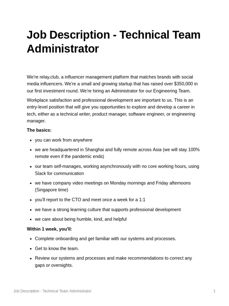 Job_Description_-_Technical_Team_Administrator | PDF | Documentation ...