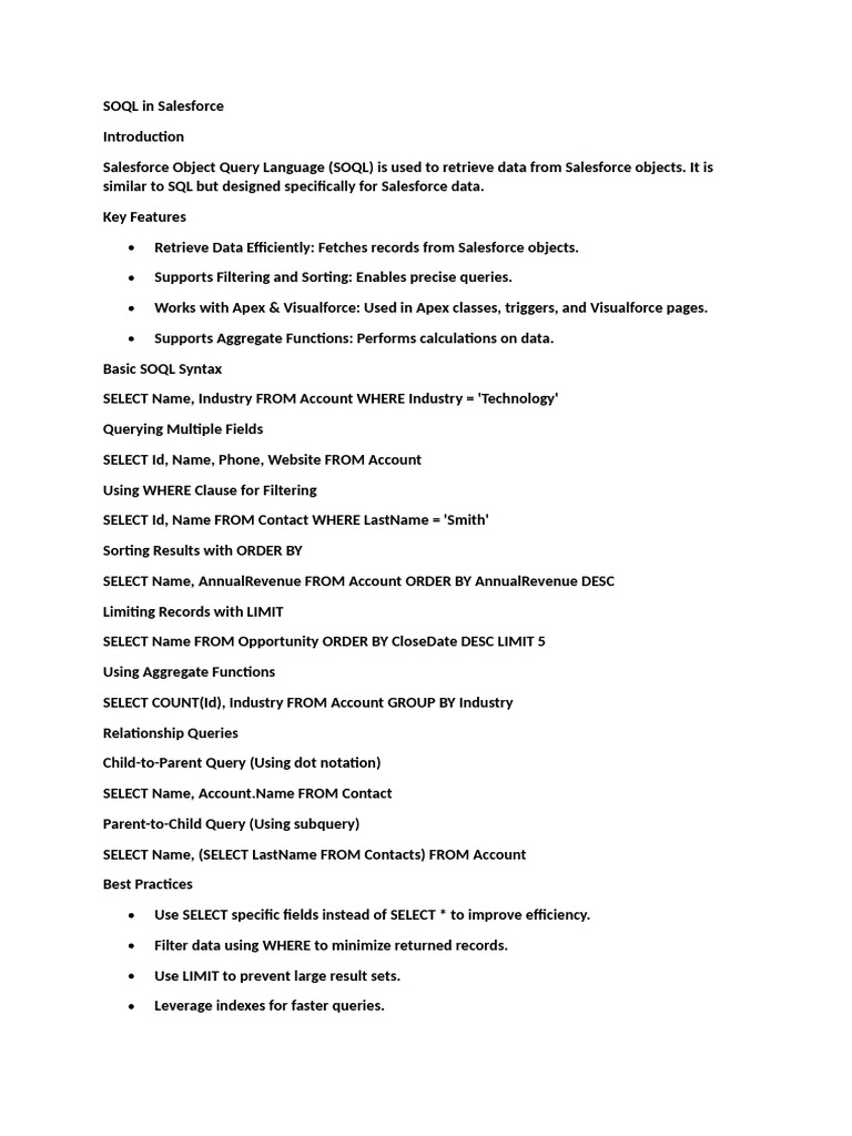 Soql in Salesforce | PDF