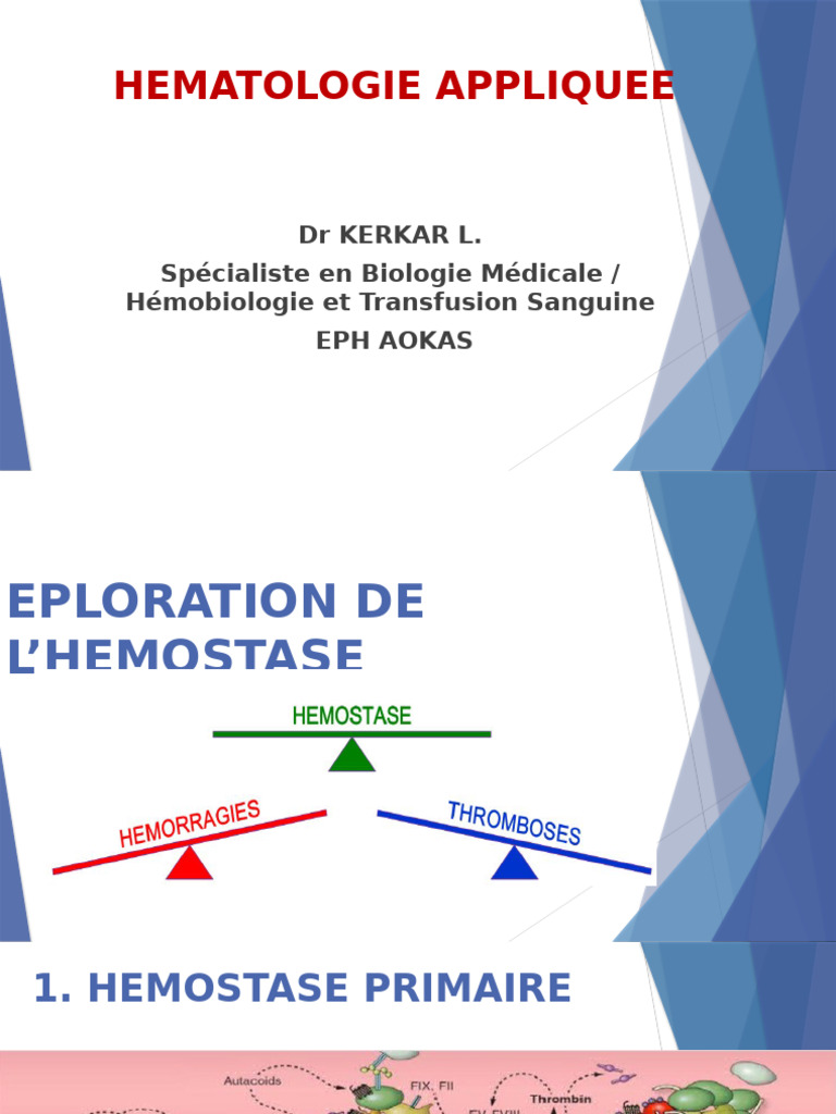 Exploration de l'Hémostase et Agrégométrie | PDF | Hémostasie | Thrombocyte
