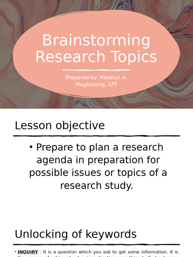 Brainstorming Research Topics | PDF | Hypothesis | Methodology