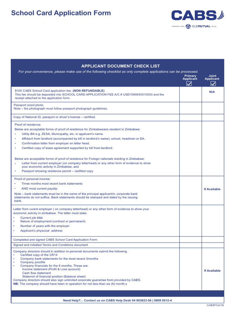CABS School Card Application Guide | PDF | Banks | Credit