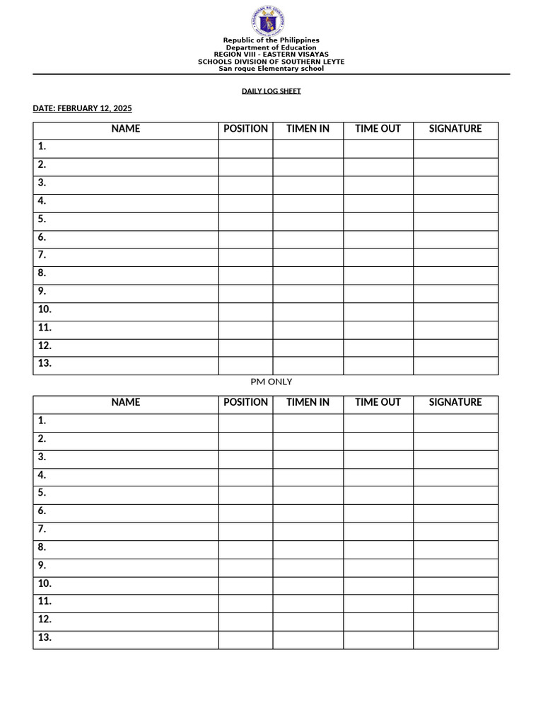 Daily Log Sheet - Feb 12, 2025 | PDF